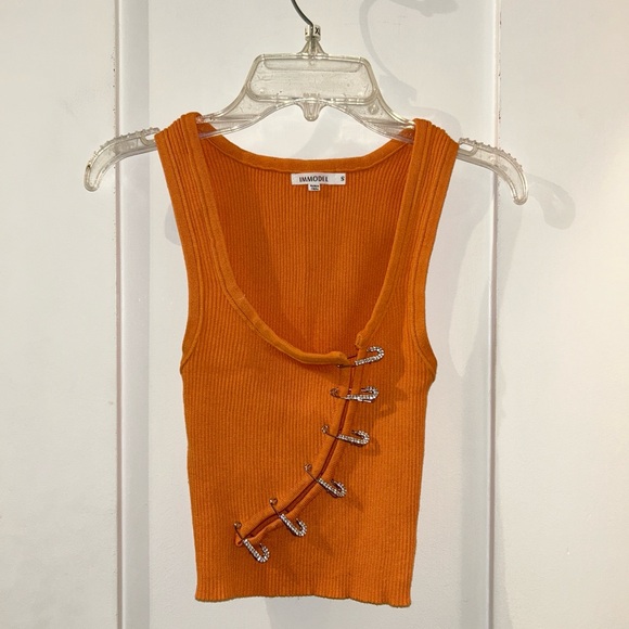 immodel | Tops | Mango Orange Ribbed Tank With Pin Details | Poshmark